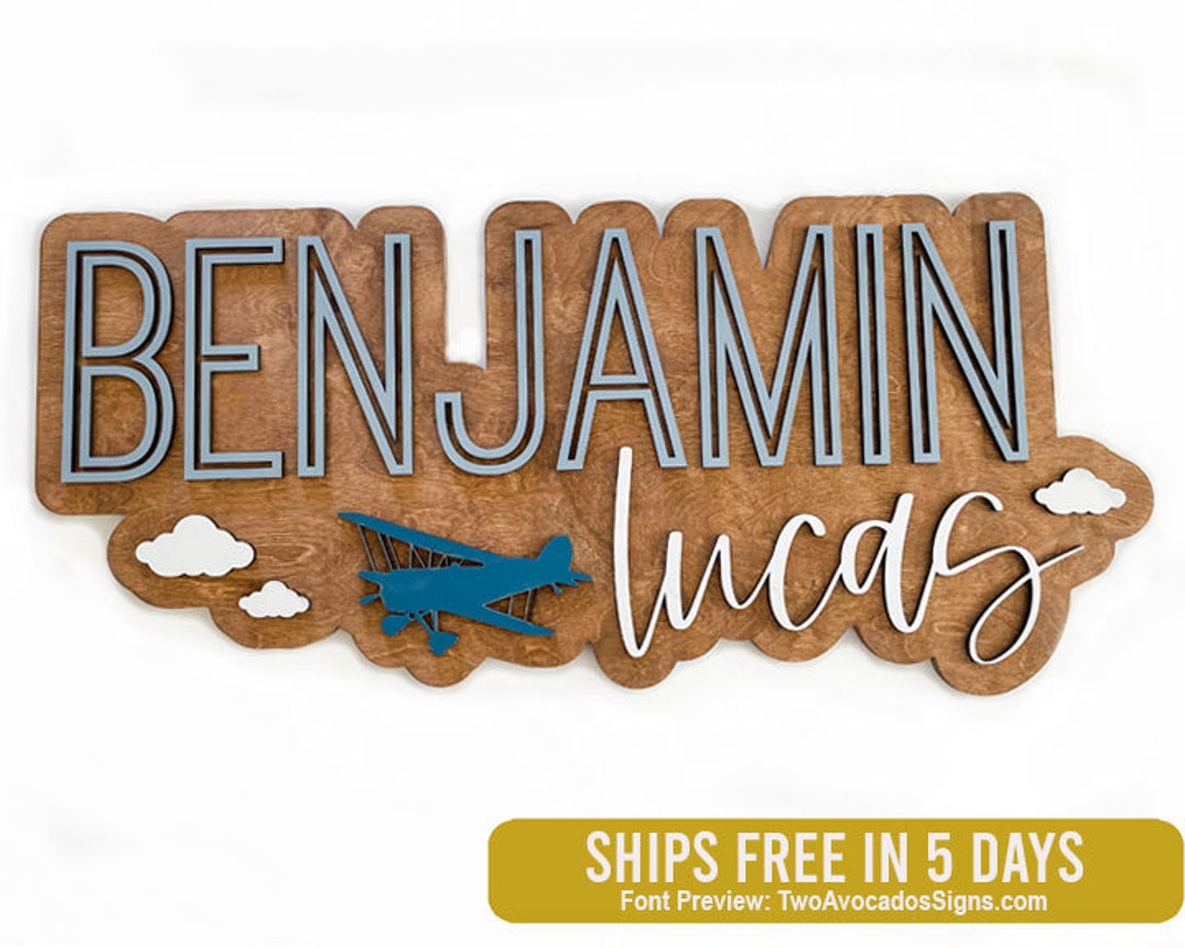 Airplane Name Sign, Large Wood Name Sign, Nursery Name Sign, Airplane ...