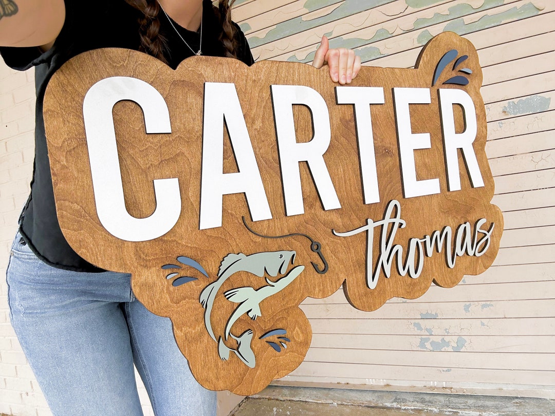 Fish Name Sign, Name Sign, Large Wood Name Sign, Fishing Nursery Name ...
