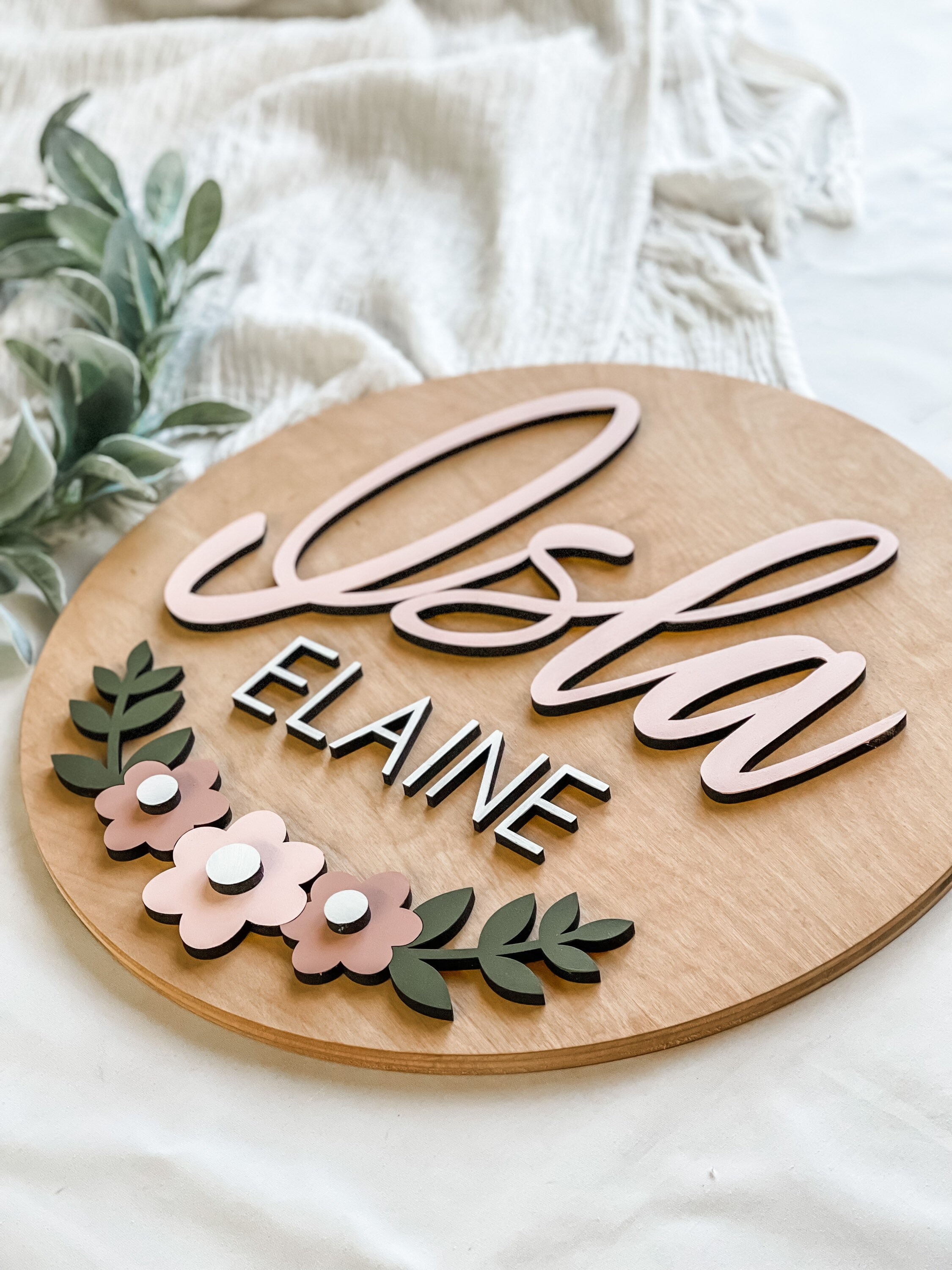 Flower Nursery Name Sign Round Name Sign Above Crib Name | Etsy