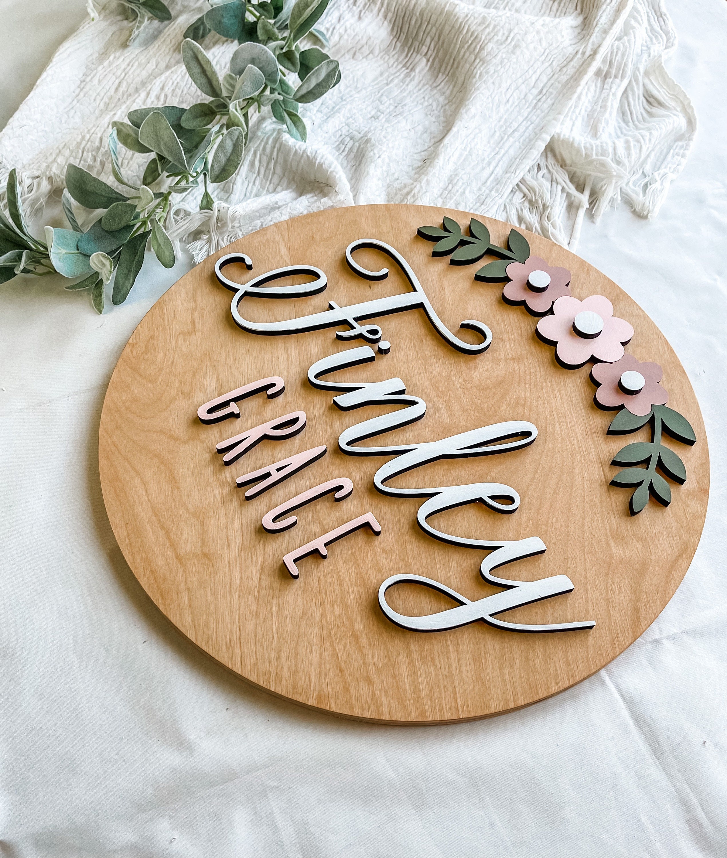 Flower Nursery Name Sign Round Name Sign Above Crib Name | Etsy