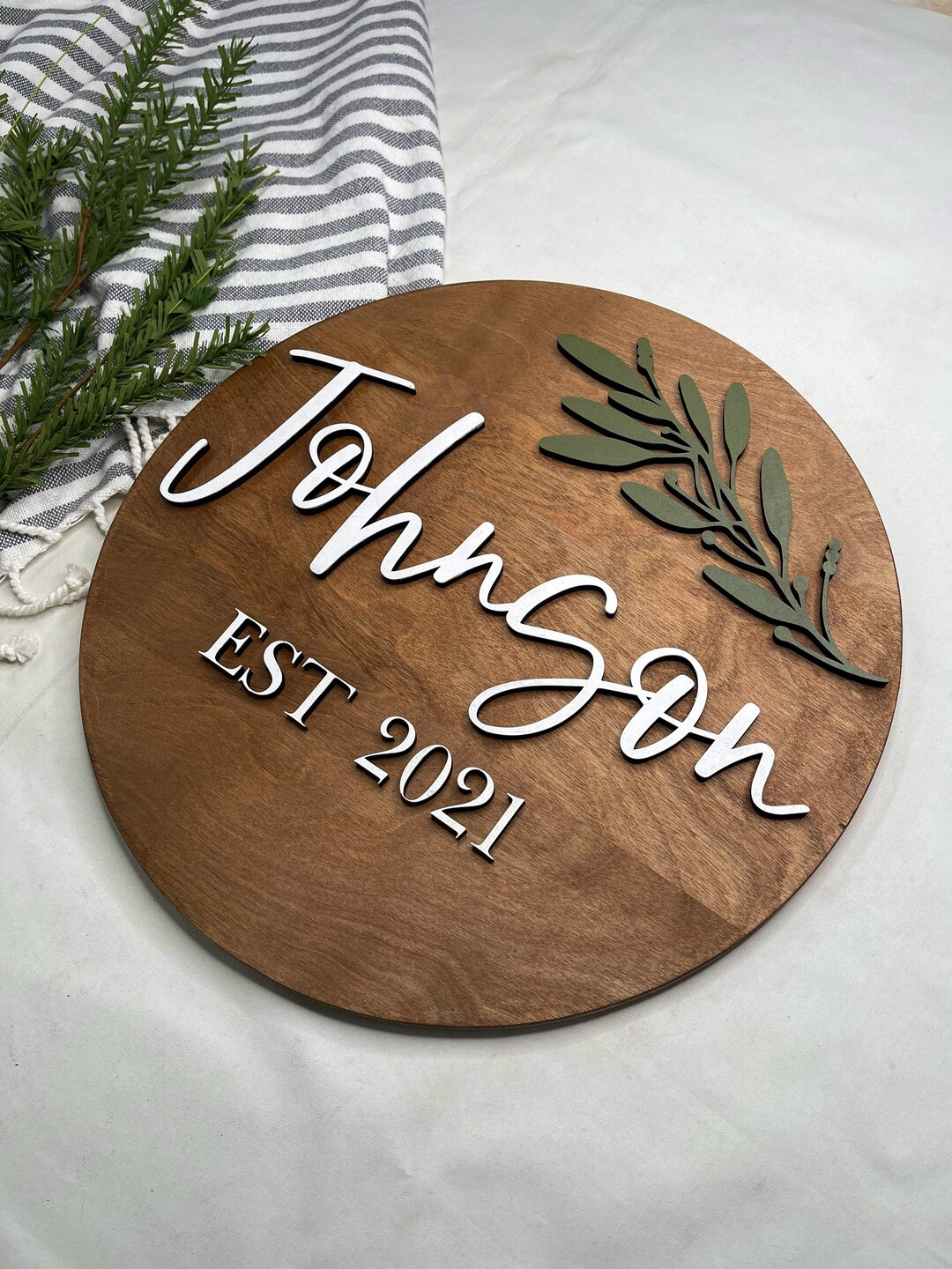 Round Last Name Sign Wedding Name Sign Established Sign - Etsy