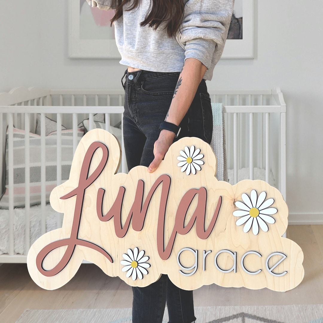 Flower Name Sign, Large Wood Name Sign, Nursery Name Sign, Daisy ...