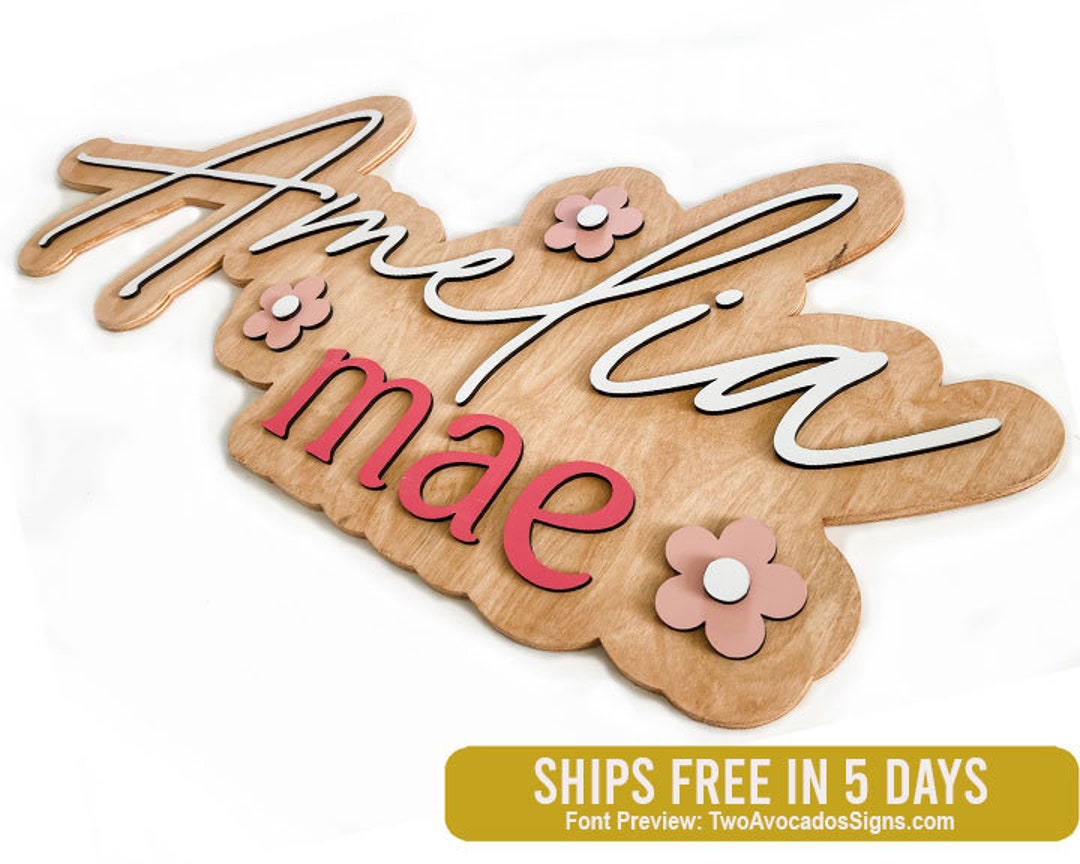 Flower Name Sign, Large Wood Name Sign, Nursery Name Sign, Flower ...