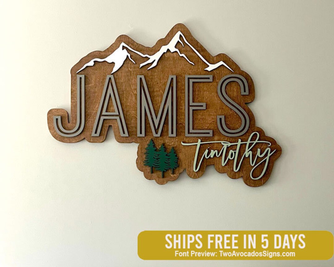 Mountains Name Sign, Large Wood Name Sign, Nursery Name Sign, Mountains ...