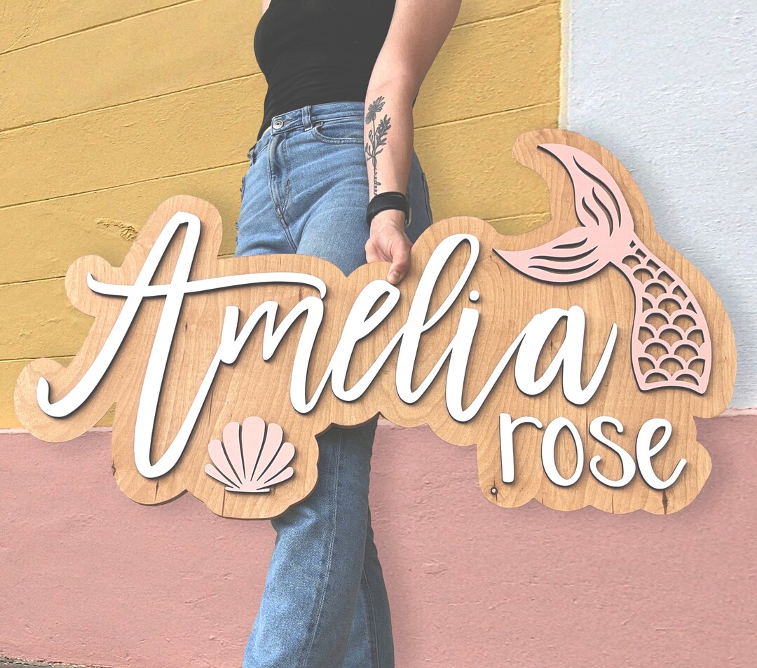 Mermaid Name Sign, Large Wood Name Sign, Nursery Name Sign, Mermaid ...