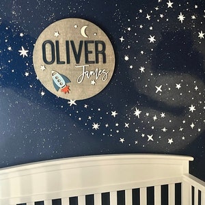 Nursery Name Sign, Space Theme Nursery, Space Name Sign, Above Crib ...
