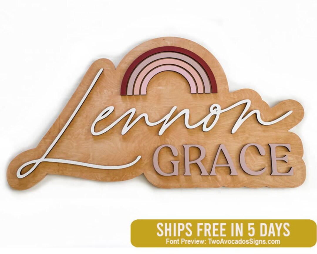 Rainbow Name Sign, Large Wood Name Sign, Nursery Name Sign, Rainbow ...