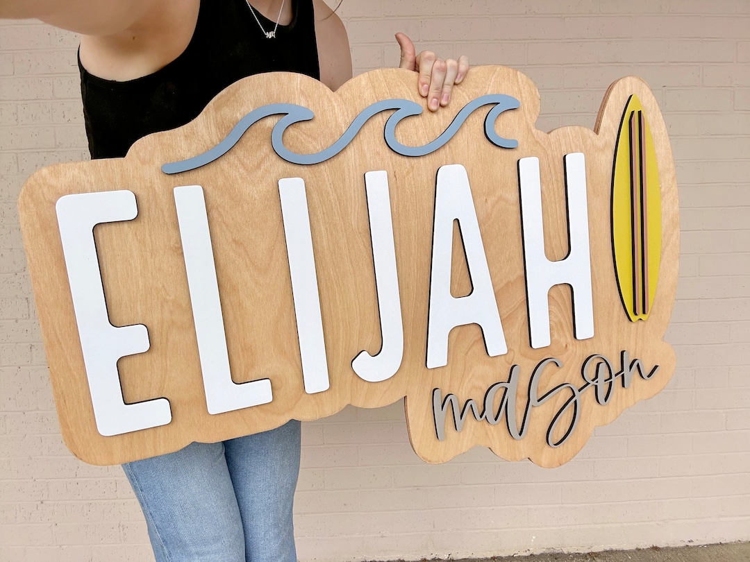 Surf Name Sign, Large Wood Name Sign, Nursery Name Sign, Beach Nursery ...