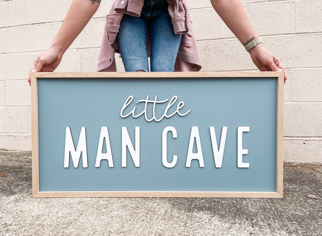 Little Man Cave, Framed Nursery Sign, Custom Kids Sign, Framed Wood ...