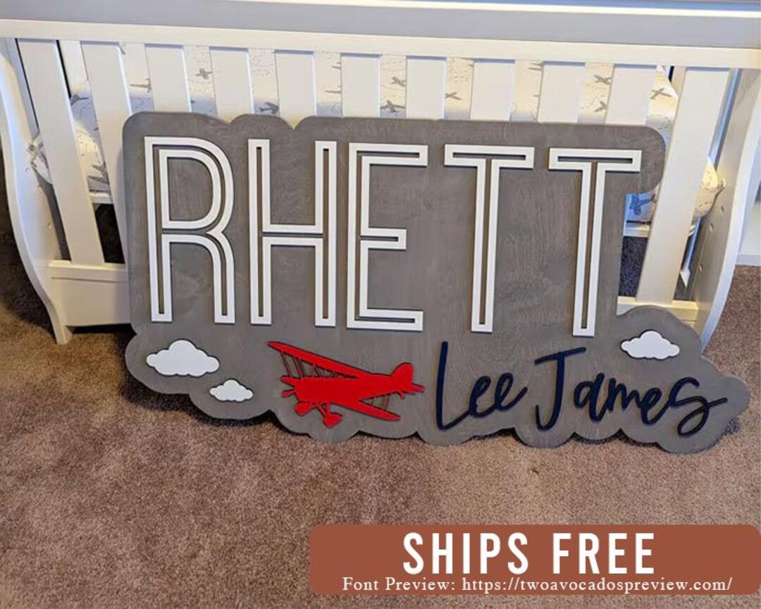 Airplane Name Sign, Large Wood Name Sign, Nursery Name Sign, Airplane ...