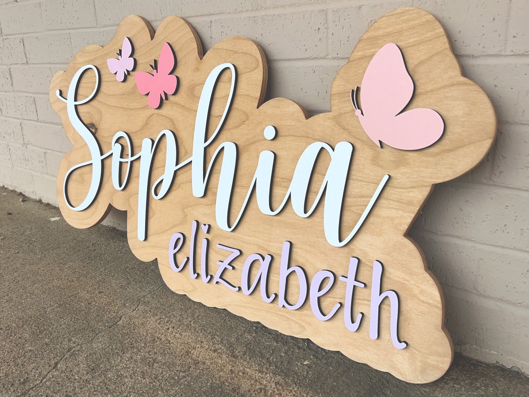 Butterfly Name Sign, Large Wood Name Sign, Nursery Name Sign, Outdoorsy ...