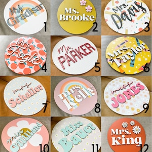 Teacher Name Sign, Teacher Appreciation Gift, Round Teacher Sign, Door ...