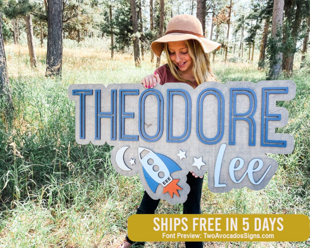 Rocket Name Sign, Name Sign, Large Wood Name Sign, Space Nursery Name ...