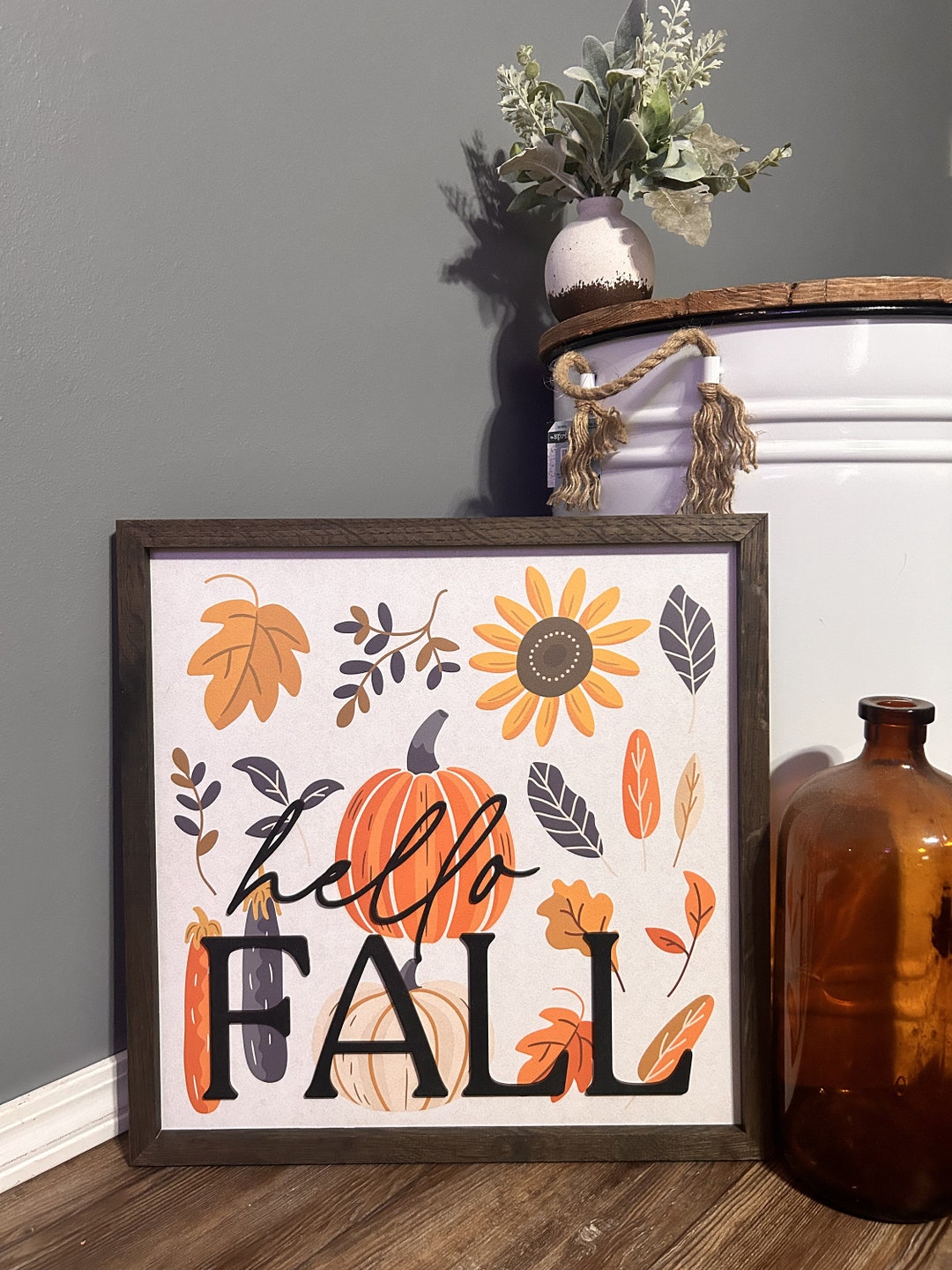 Hello Fall, Framed Sign, Fall Sign, Framed Wood Sign, Fall Decor ...