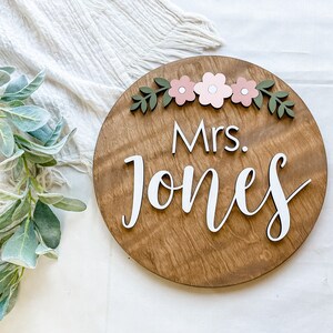 Teacher Name Sign, Teacher Appreciation Gift, Round Teacher Sign, Door ...