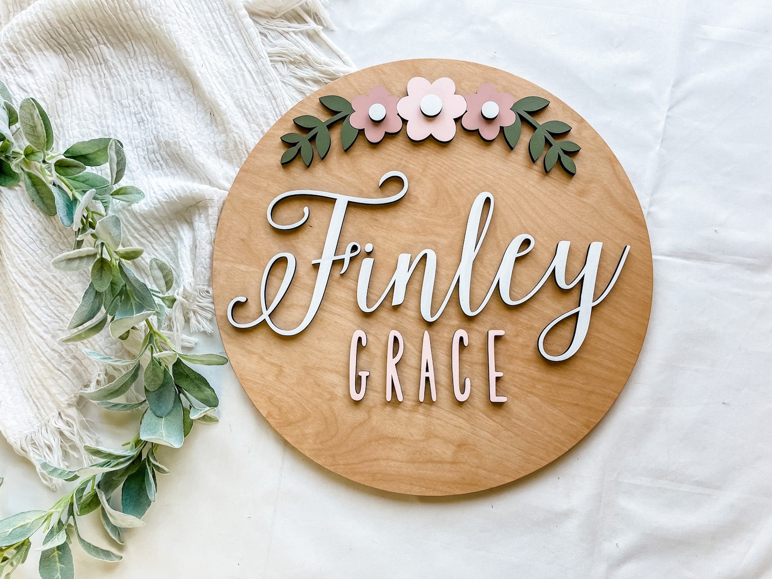 Flower Nursery Name Sign Round Name Sign Above Crib Name | Etsy