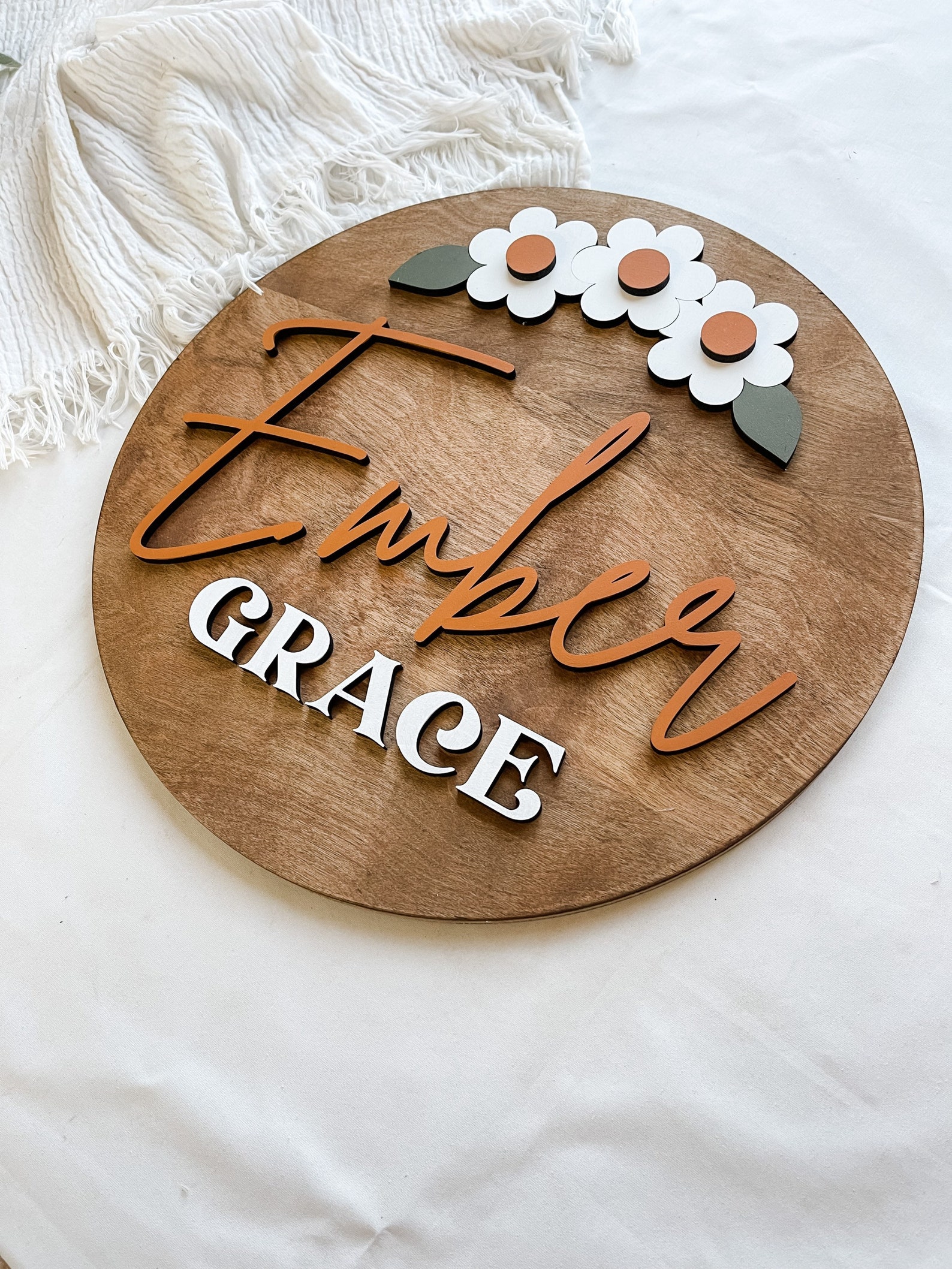 Flower Nursery Name Sign Round Name Sign Above Crib Name - Etsy