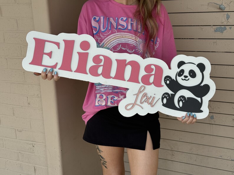 Panda Name Sign, Large Wood Name Sign, Nursery Name Sign, Panda Nursery ...