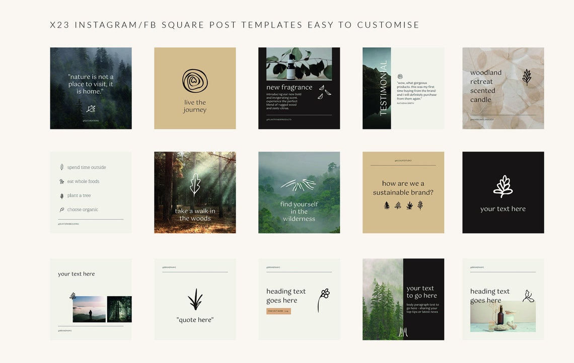 Woodland Social Media Post Templates: Nature-inspired Designs (canva ...