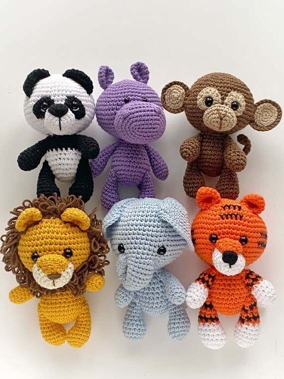 Baby & Toddler Toys KNITTED toys hippo elephant panda monkey tiger ...