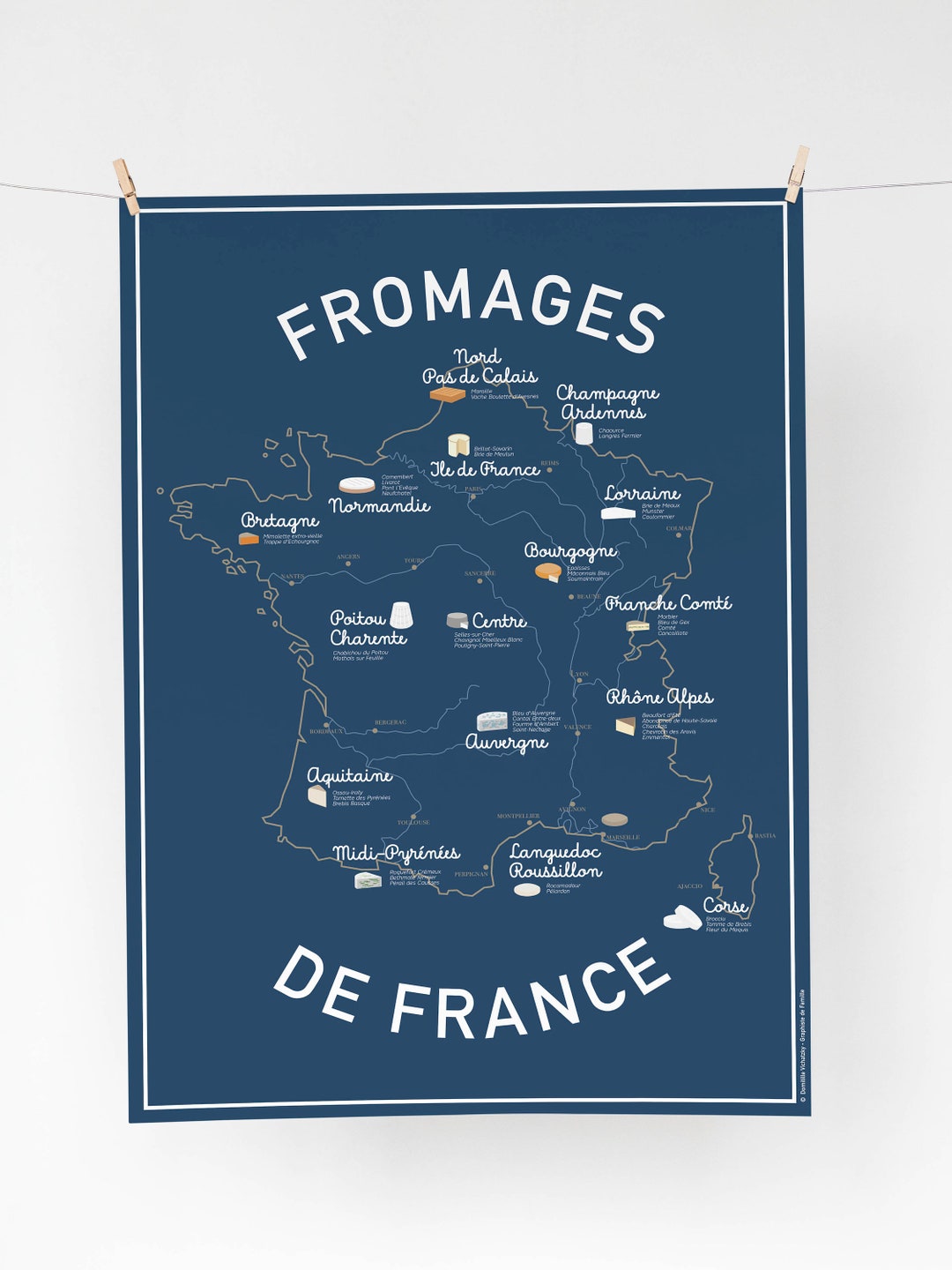 Map of the Great Cheeses of France - Etsy