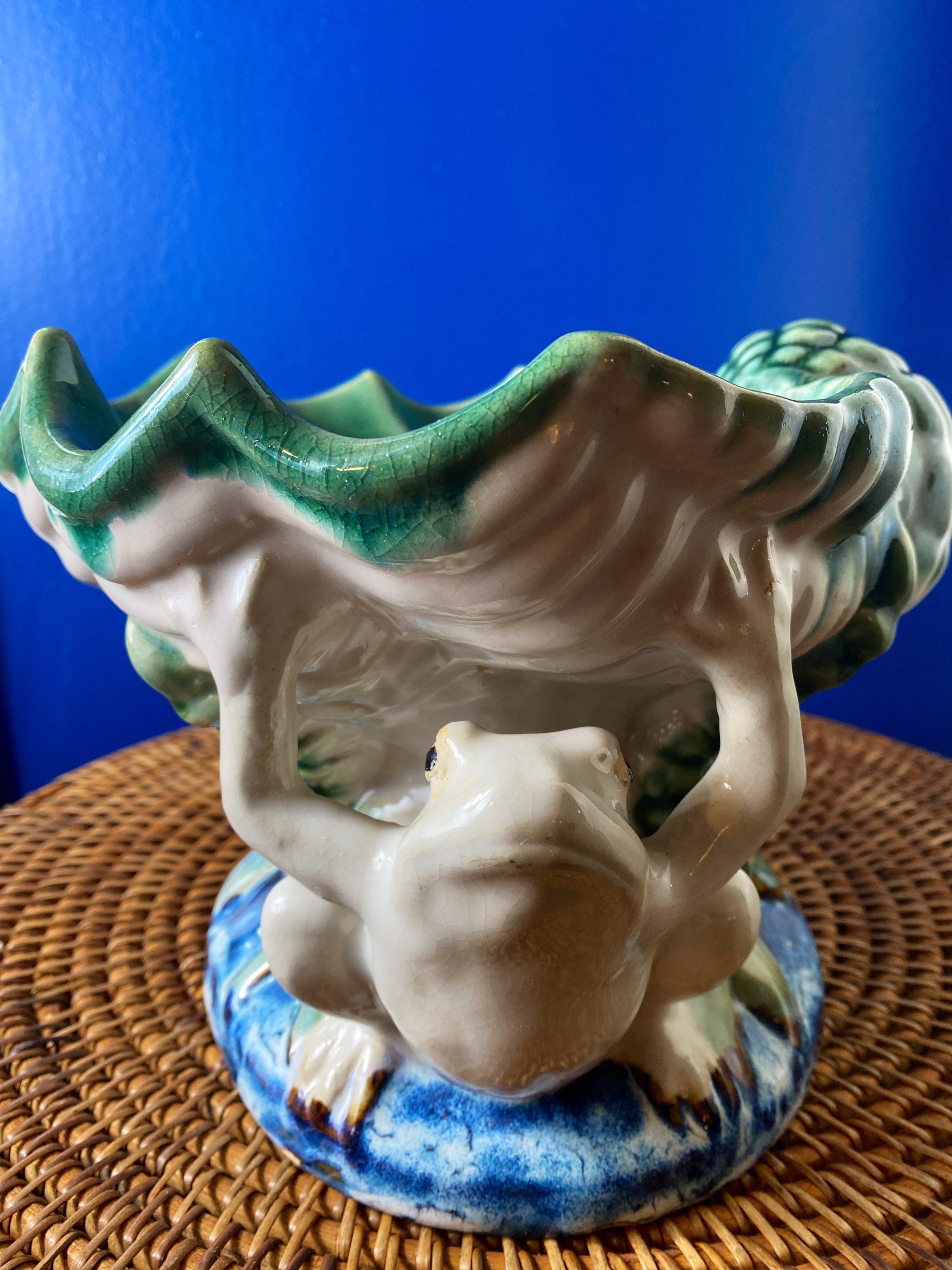 Mid 20th Century Large Majolica Frog Pedestal Bowl - Etsy
