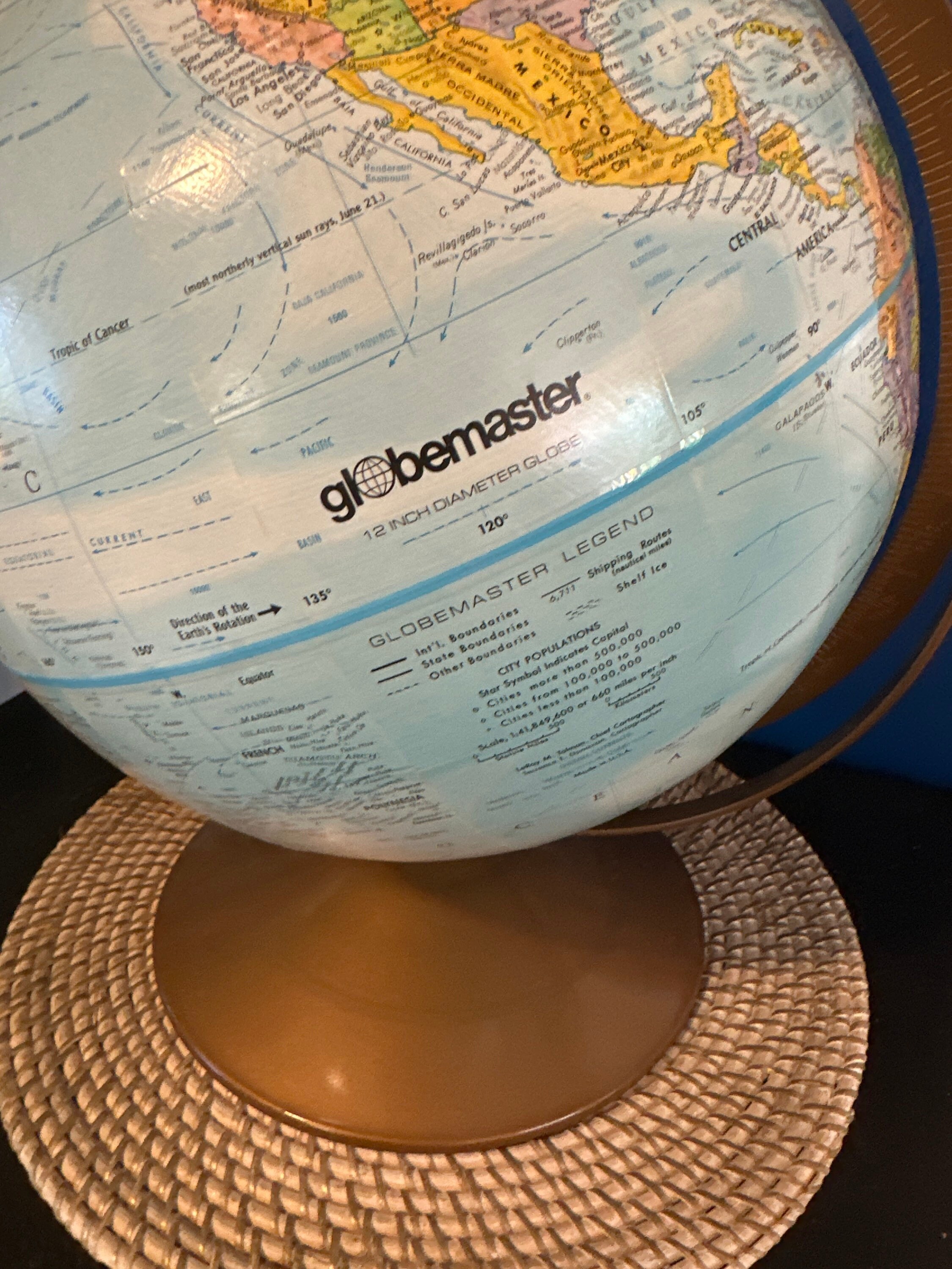 Vintage Globemaster 12 Inch Diameter Globe on Gold Painted Metal Stand ...