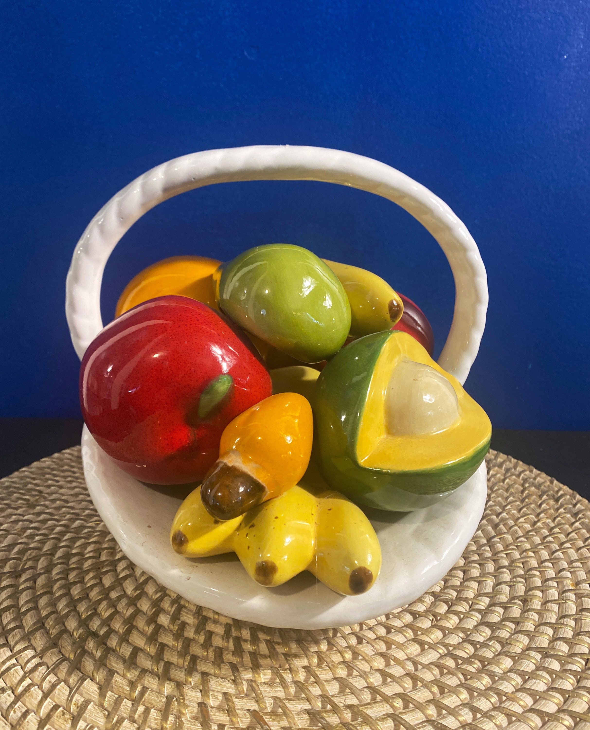 Vintage Life Size Porcelain Fruit Ceramic Basket Filled With Fruit ...