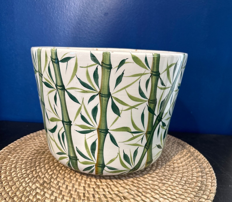 Vintage Italian Green and White Bamboo Themed Hand Painted Porcelain ...