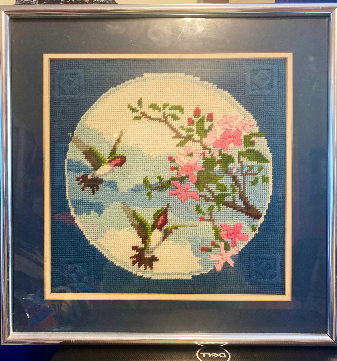 Vintage Framed Needlepoint: Hummingbird Floral Picture (16 X 16) - Etsy