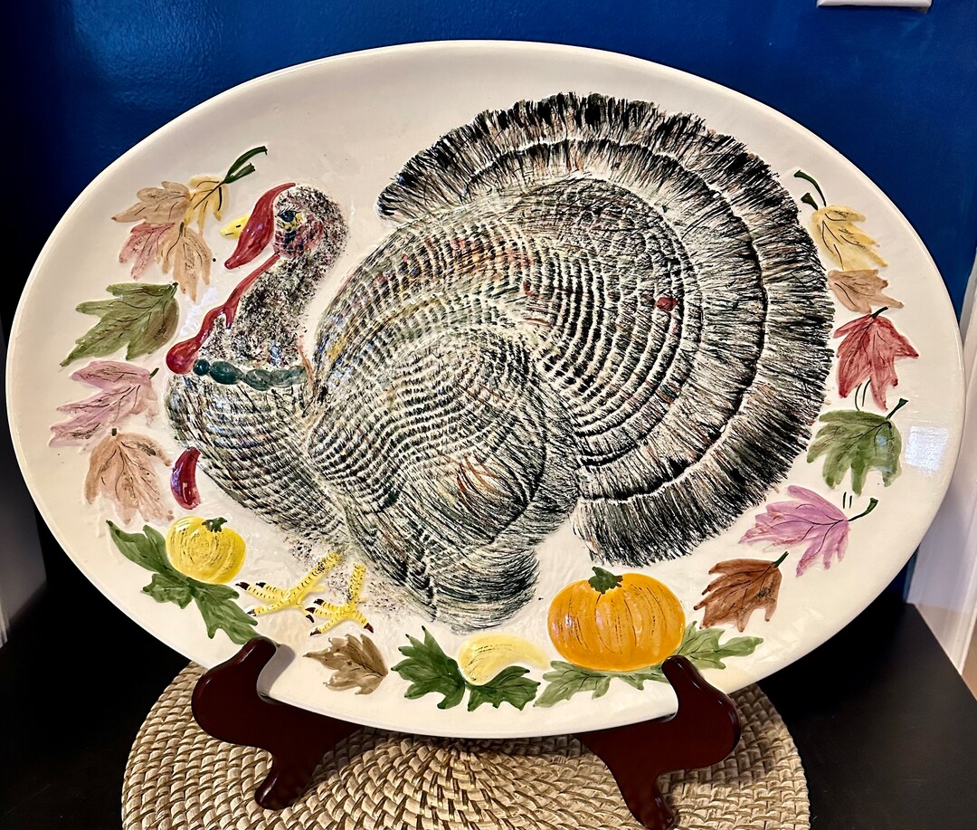 Vintage Midcentury Ceramic Thanksgiving Hand Painted Turkey Serving ...