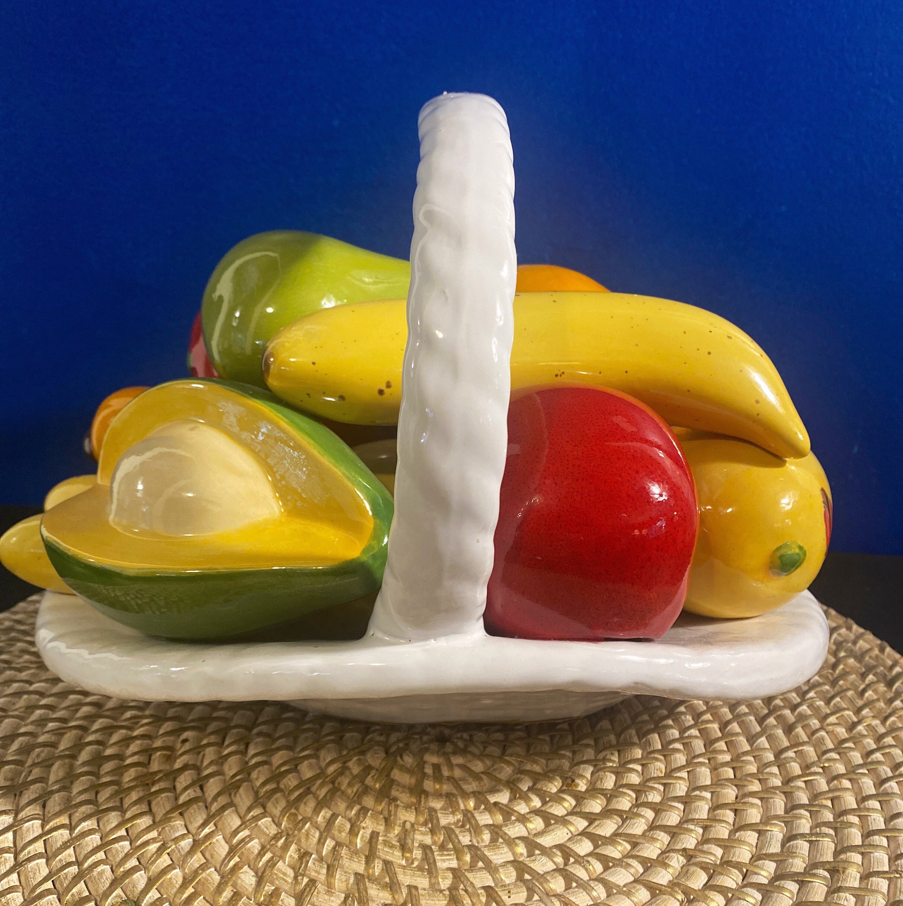 Vintage Life Size Porcelain Fruit Ceramic Basket Filled With Fruit ...