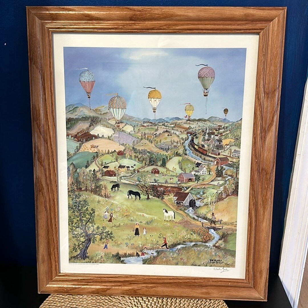 Will Moses Framed Lithograph Print Folk Art Balloon Over Cambridge ...
