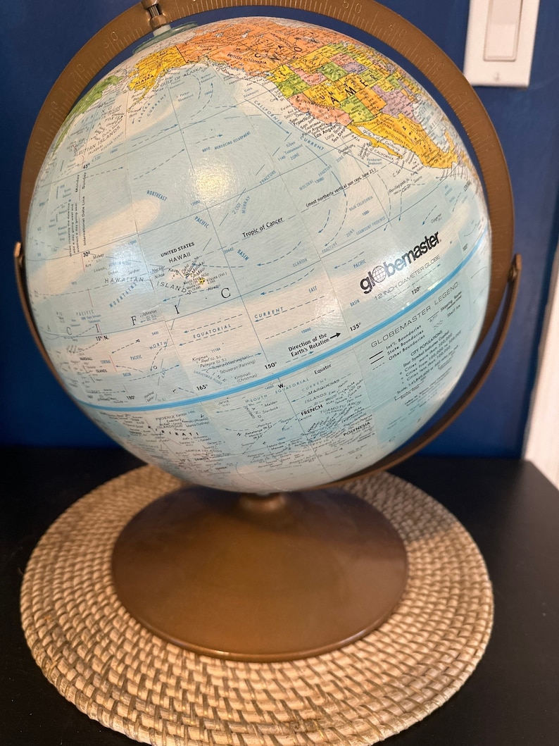 Vintage Globemaster 12 Inch Diameter Globe on Gold Painted Metal Stand ...