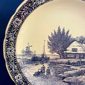 Vintage Delfts Boch Wall Plate: 16” Cobalt Blue Hand-painted Scalloped ...