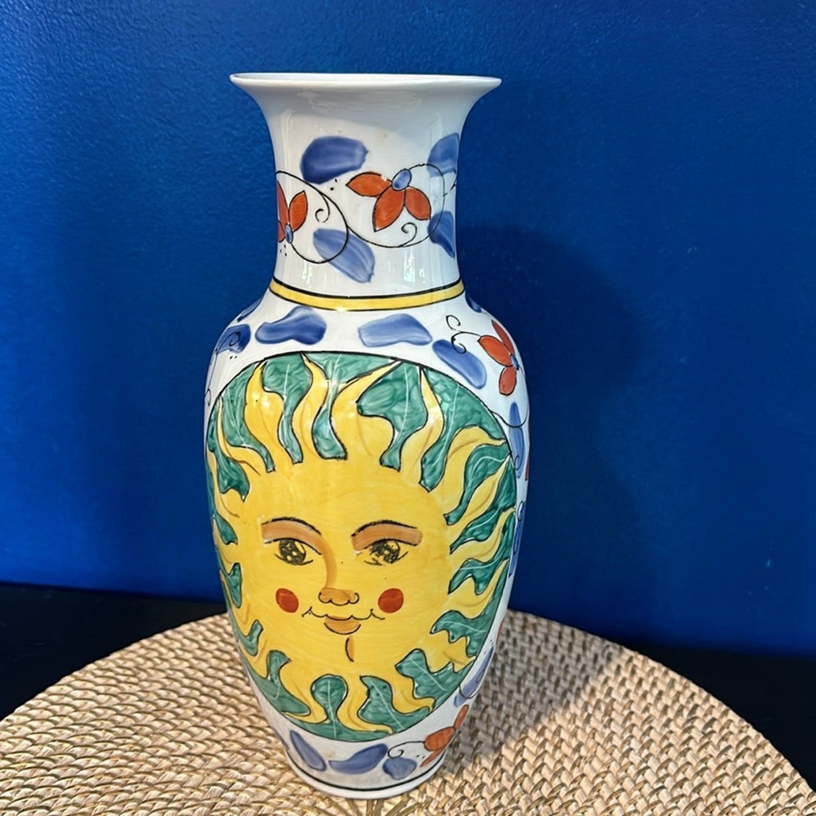 Vintage 60s Sunburst Hand Painted Ceramic Blue Yellow World Bank ...