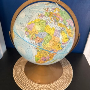 Vintage Globemaster 12 Inch Diameter Globe on Gold Painted Metal Stand ...
