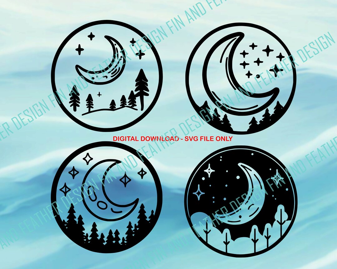 Monoline Moon and Stars Svg, Night Time, Astro Svg, Celestrial Moon and ...