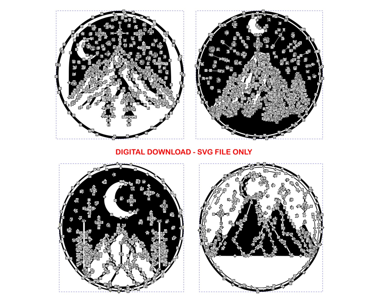 Monoline Mountain Moon and Stars Svg, Night Time, Astro Svg, Celestrial ...