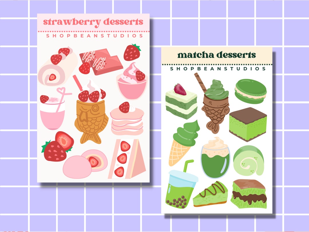 Strawberry & Matcha Desserts Sticker Sheet Waterproof Stickers Ice ...
