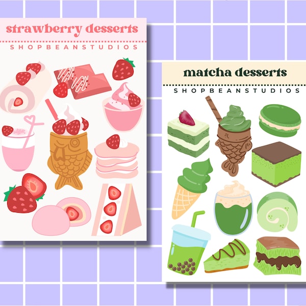 Strawberry Matcha Sticker Sheet - Etsy