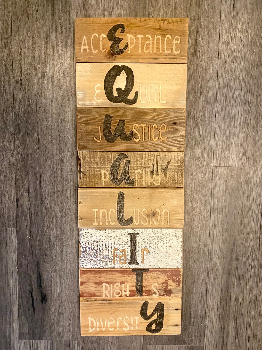 Equality Social Justice Wood Wall Hanging: Engraved Reclaimed Art - Etsy