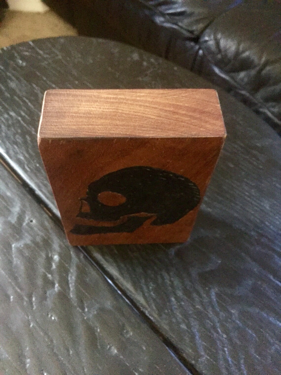 Engraved Skull on Tigerwood Block Skull Art Skull Decor | Etsy