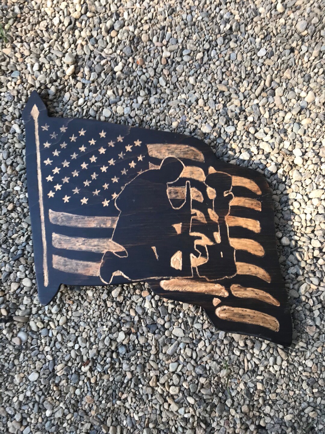 Wooden Flag With Fallen Soldier, Hand Engraved Wooden Flag, Engraved ...