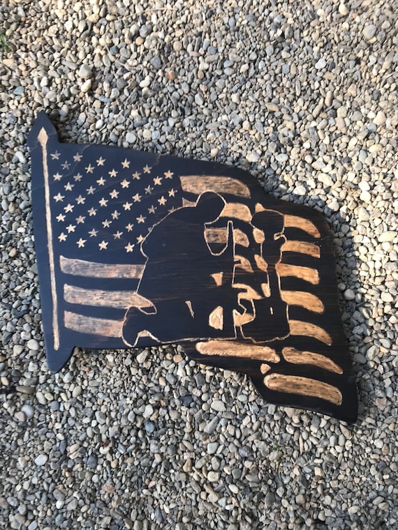 Wooden Flag With Fallen Soldier Hand Engraved Wooden Flag | Etsy