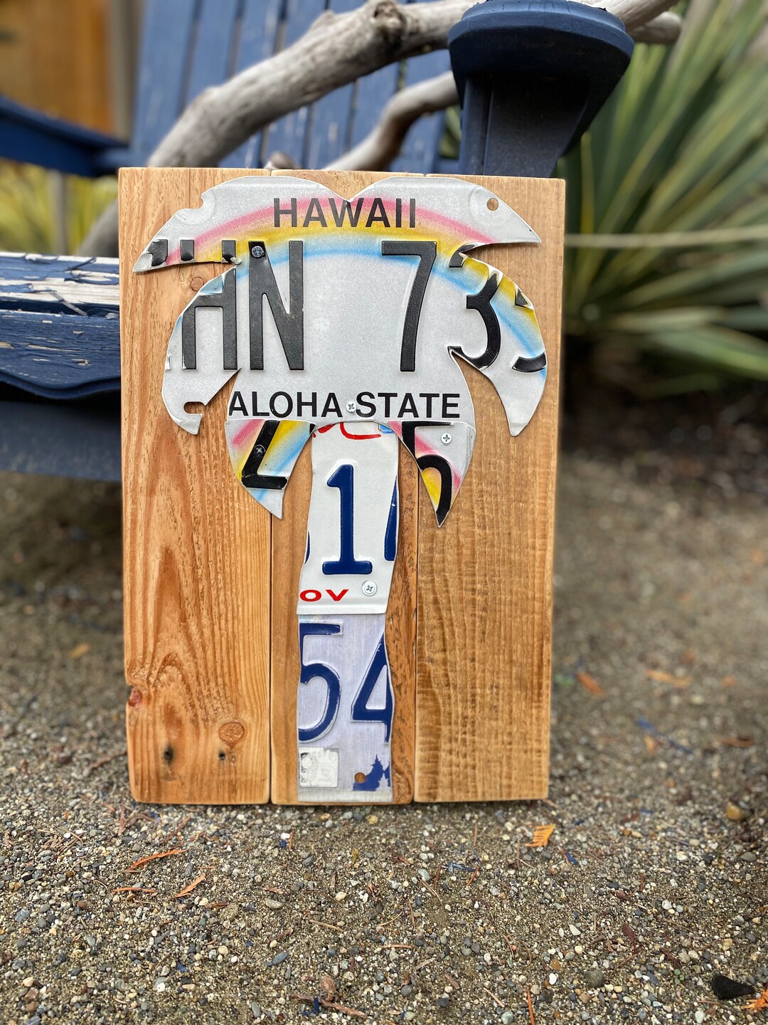 Hawaii License Plate Palm Tree Art on Reclaimed Wood - Etsy