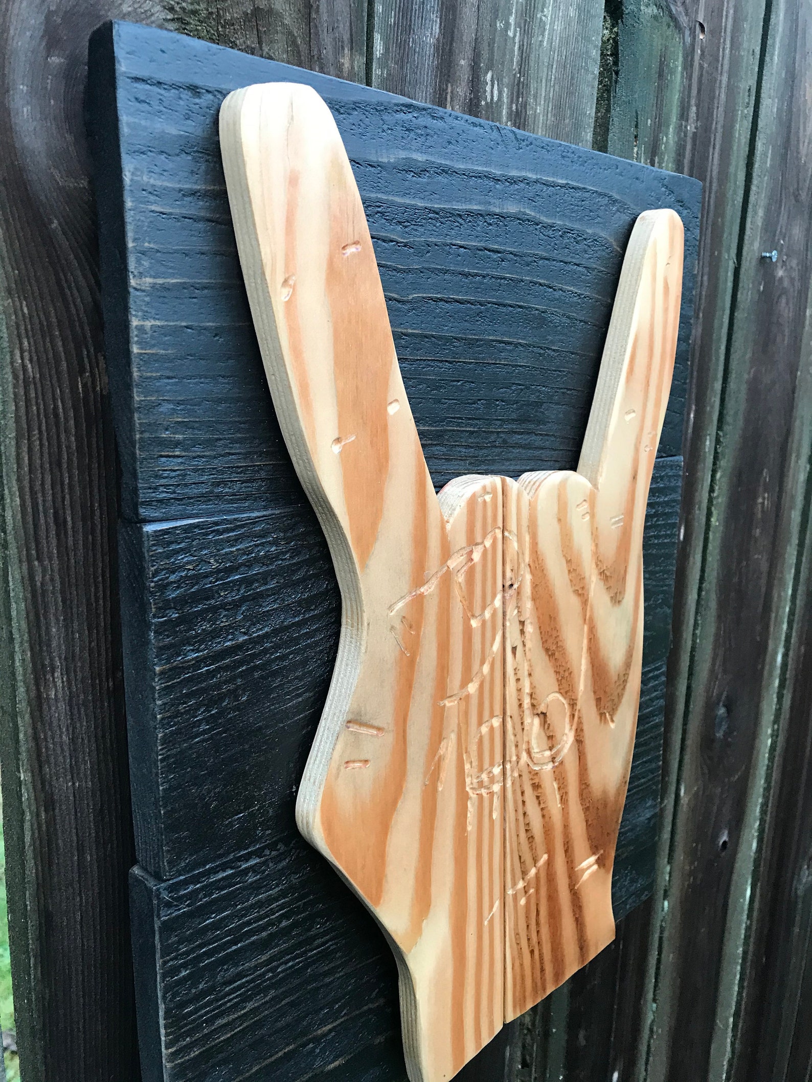 Wood Devil Horns Wall Hanging Wood Horns Up Wood Music | Etsy