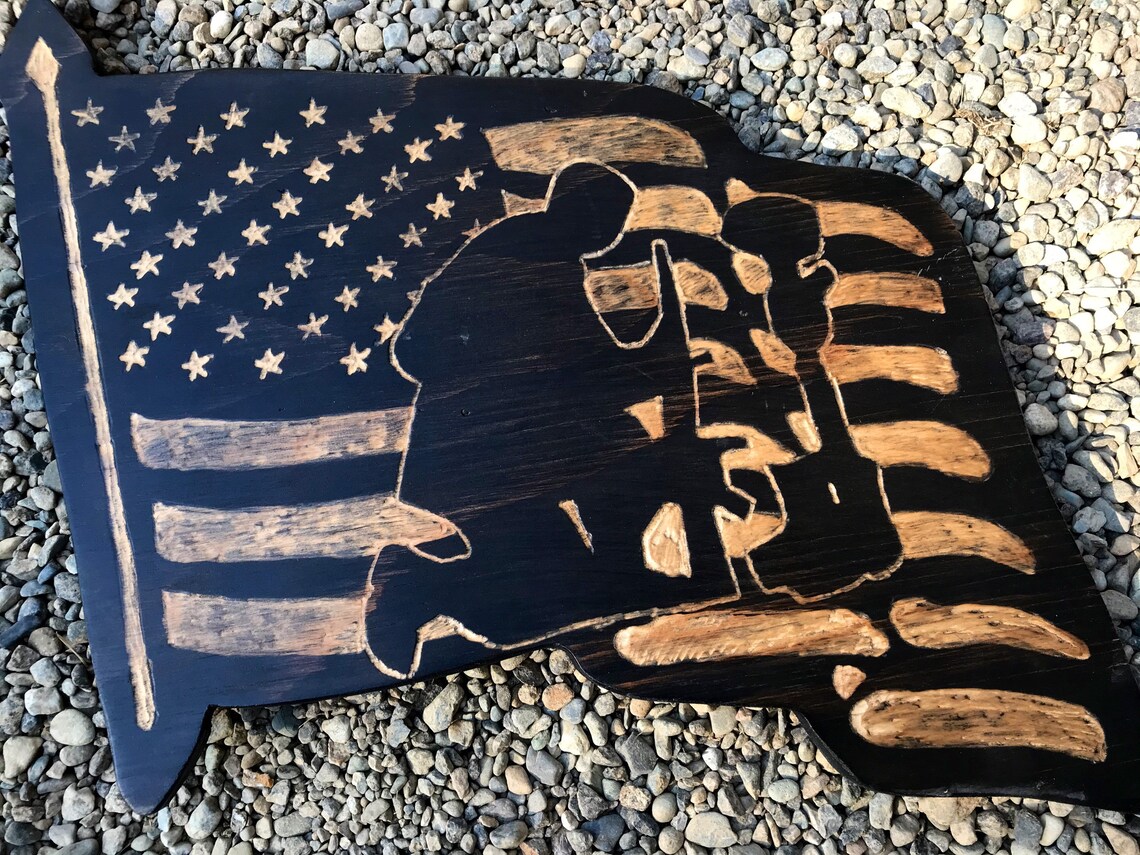 Wooden Flag With Fallen Soldier Hand Engraved Wooden Flag - Etsy