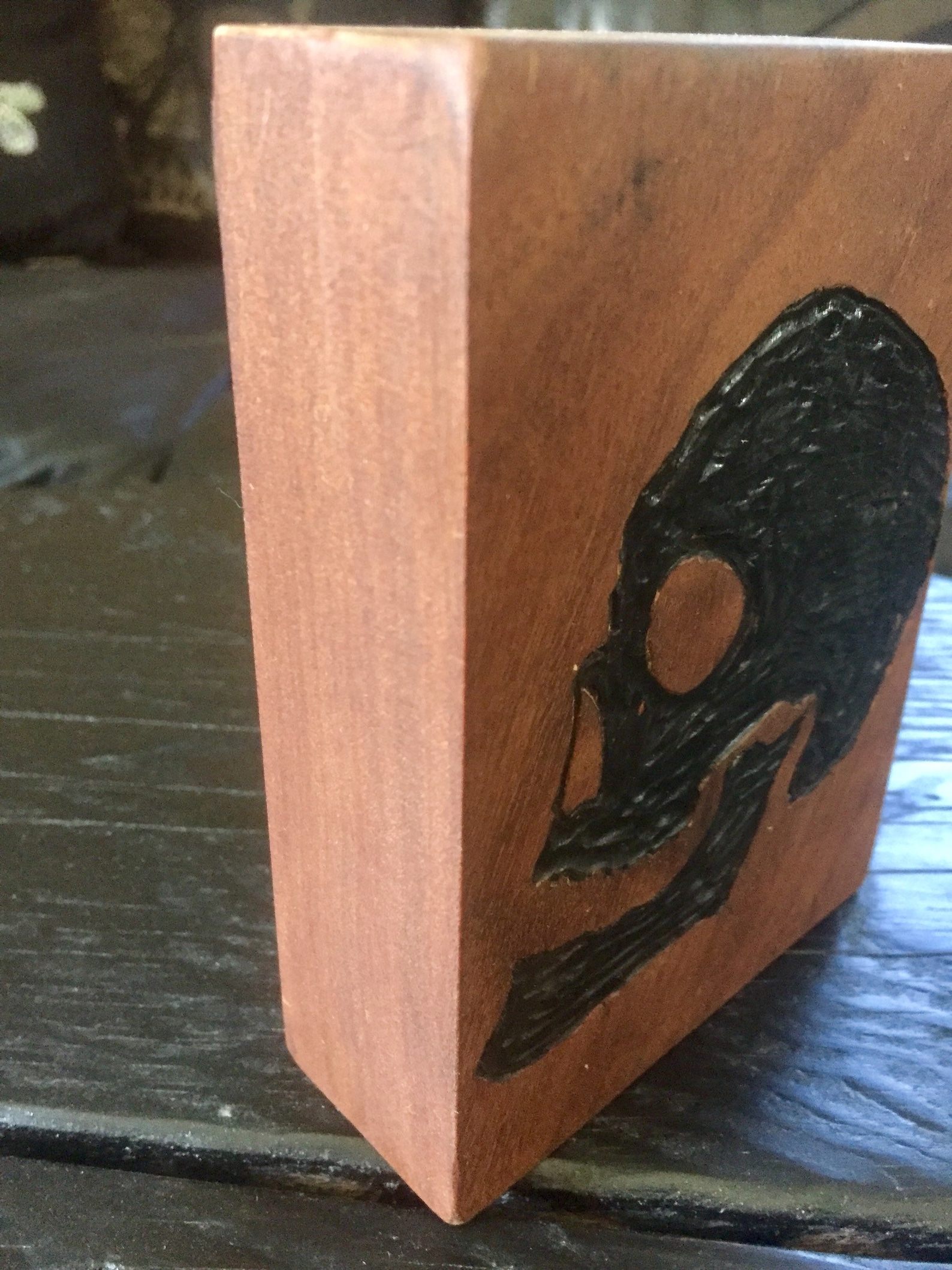 Engraved Skull on Tigerwood Block Skull Art Skull Decor | Etsy