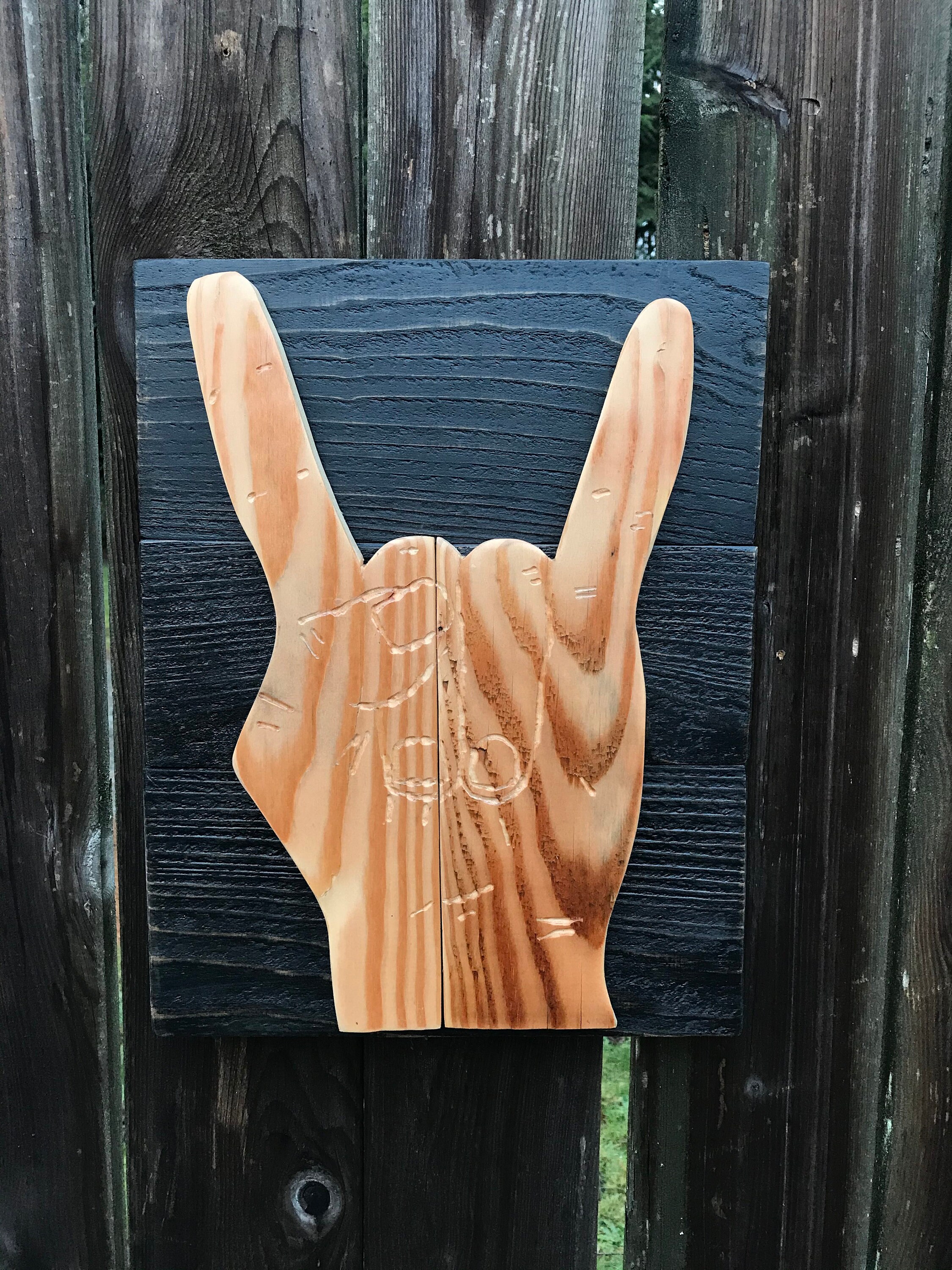 Wood Devil Horns Wall Hanging Wood Horns Up Wood Music | Etsy
